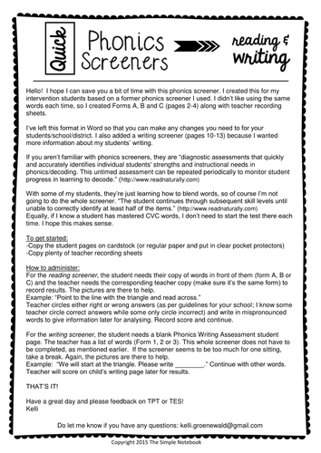 Phonics Screener: Editable | Teaching Resources