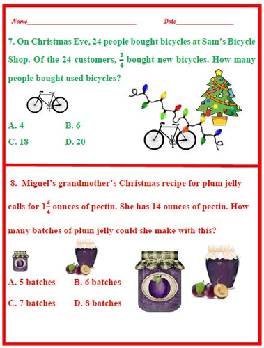 Christmas Fraction Word Problems | Teaching Resources