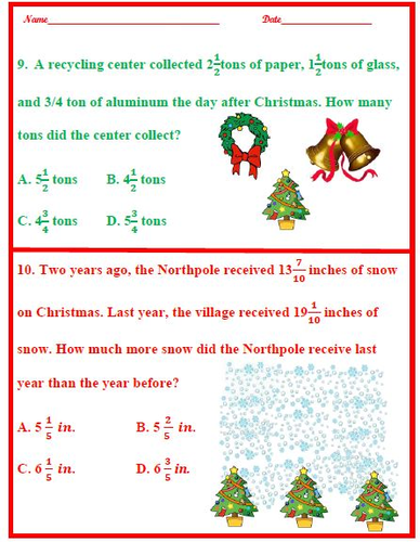 Christmas Fraction Word Problems | Teaching Resources