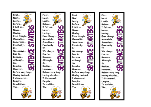 Sentence Starter Bookmark by ResourceCentre - Teaching Resources - TES