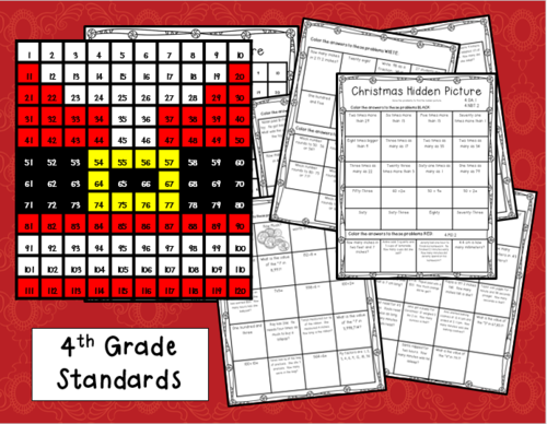 Christmas Hundred Chart Hidden Picture for 4th Grade | Teaching Resources