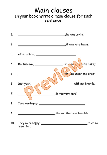 Yr 5 and 6 New Curriculum English Main and Subordinate Clauses ...