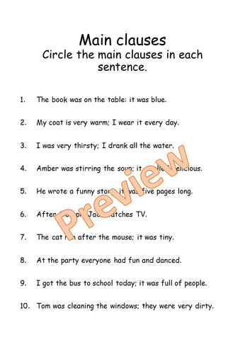 Yr 5 and 6 New Curriculum English Main and Subordinate Clauses ...