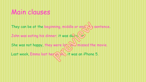 Yr 5 and 6 New Curriculum English Main and Subordinate Clauses ...