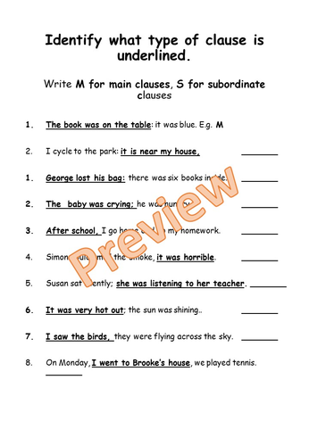 Yr 5 and 6 New Curriculum English Main and Subordinate Clauses ...