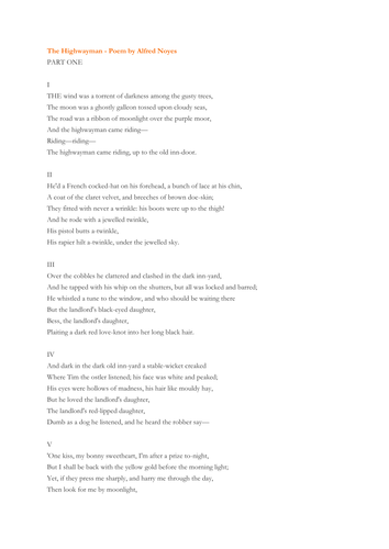 The Highwayman Narrative Poetry, Persuasive Writing & Recounts ...