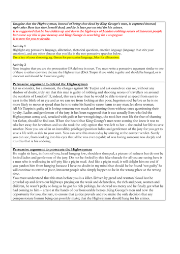 The Highwayman Narrative Poetry, Persuasive Writing & Recounts ...