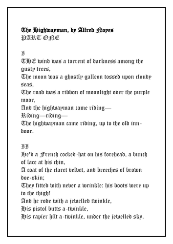 The Highwayman Narrative Poetry, Persuasive Writing & Recounts ...