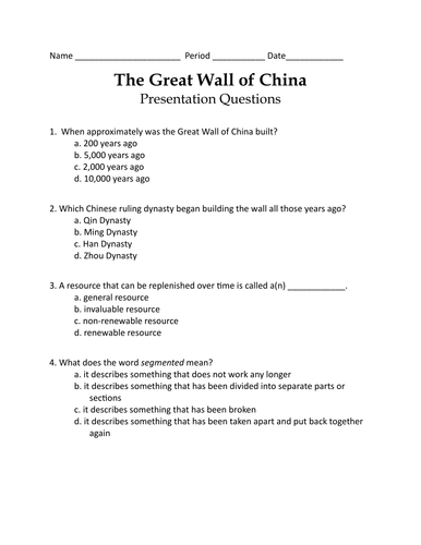 Great Wall of China PowerPoint Presentation with Activities | Teaching ...