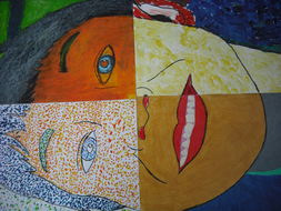 Portrait combining four art techniques. Pop art, Fauvism, pointillism ...