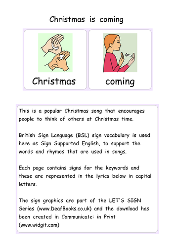 Illustrated 'Christmas is Coming' with LET'S SIGN BSL Signs - British ...