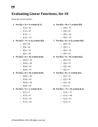 Evaluating Linear Functions--Worksheet Bundle | Teaching Resources