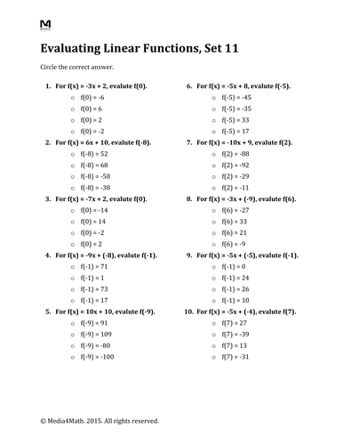 Evaluating Linear Functions--Worksheet Bundle | Teaching Resources