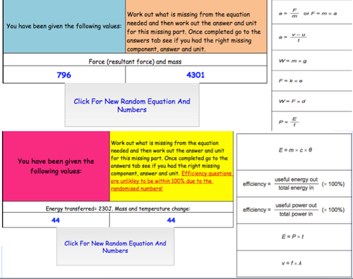 P1 and P2 AQA Random science/physics equation generator+answers ...