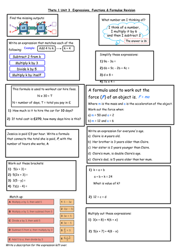 Theta One Unit 3 Expressions, Functions & Formulae Revison (New KS3 ...