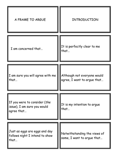 Literacy: A writing Frame to Argue | Teaching Resources