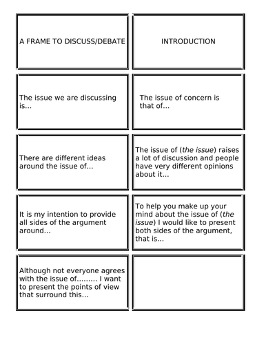 Literacy: A Writing Frame to Discuss / Debate | Teaching Resources