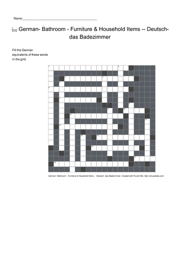 German Vocabulary - House and Rooms - Furniture Crossword Puzzles ...