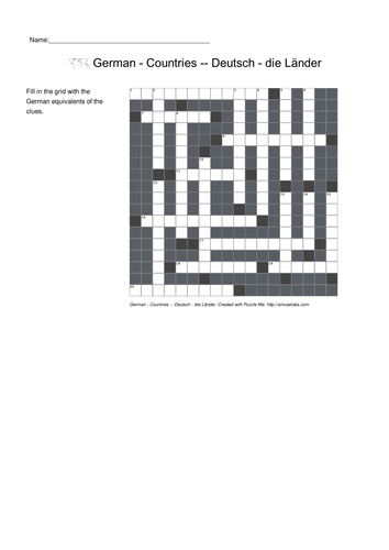 German Vocabulary - Travel, Buildings and Money Crossword Puzzles ...