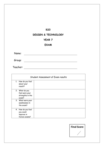 KS3 EXAM and front Cover - YR7 | Teaching Resources