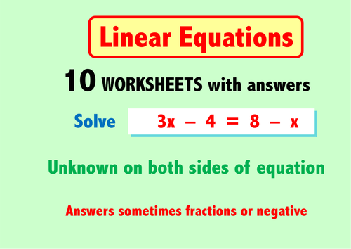 Linear Equations by Skillsheets - UK Teaching Resources - TES