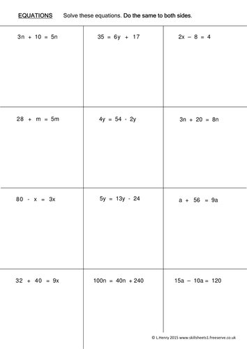 Linear Equations by Skillsheets - UK Teaching Resources - TES