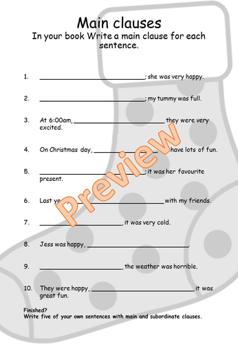 English Christmas Main and Subordinate Clauses (PowerPoint and ...