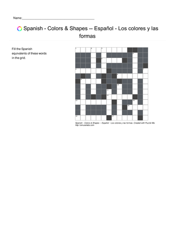 Spanish Vocabulary - Clothing, Color and Weather Crossword Puzzles ...