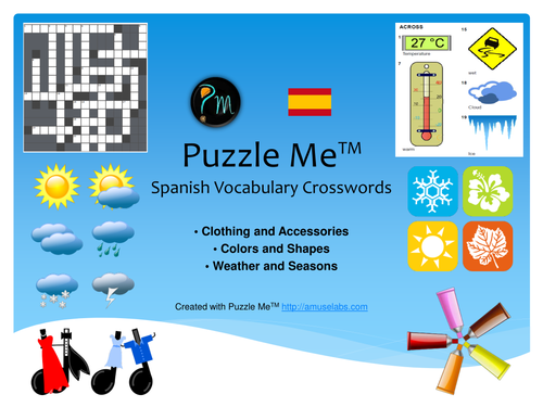 Spanish Vocabulary - Clothing, Color and Weather Crossword Puzzles ...
