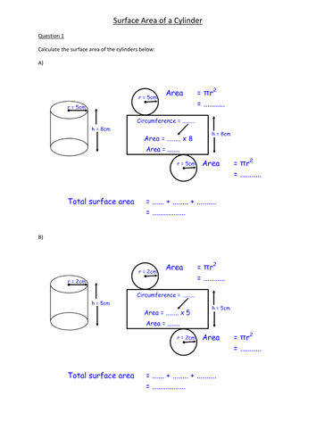 Simple Surface Area of a Cylinder - Progressive + ANSWERS | Teaching ...