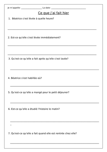 FRENCH - PAST TENSE - Ce que j'ai fait hier | Teaching Resources