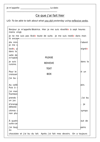 FRENCH - PAST TENSE - Ce que j'ai fait hier | Teaching Resources
