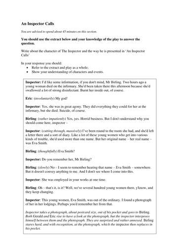 Eduqas GCSE Literature Example An Inspector Calls exam questions ...