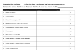 BTEC Business Level 2 Finance Test Papers/ Revision/ Worksheets AND ...