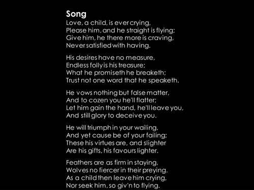CIE IGCSE Literature poetry - 'Song' by Lady Mary Wroth | Teaching ...