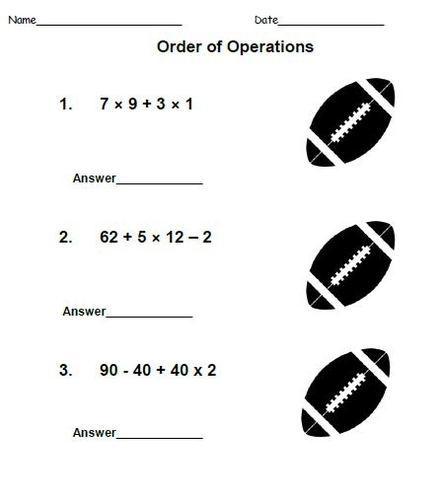 Order of Operations Football Style | Teaching Resources