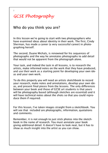 Artist research and development in GCSE Photography | Teaching Resources