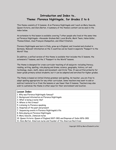 Florence Nightingale Theme and Worksheets (11 lessons) | Teaching Resources