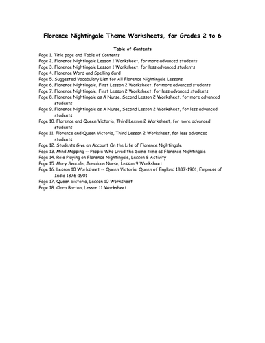 Florence Nightingale Theme and Worksheets (11 lessons) | Teaching Resources