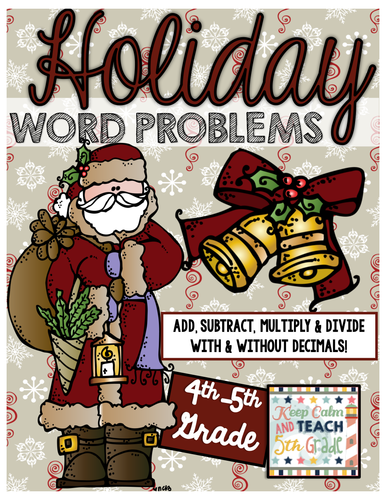 5th Grade Holiday Themed Math Word Problems - Add, Subtract, Multiply ...