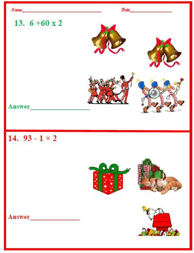 Christmas Order of Operation Cards | Teaching Resources