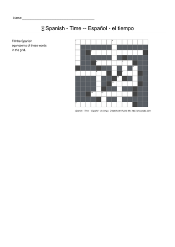 Spanish Vocabulary - Time related Crossword Puzzles | Teaching Resources