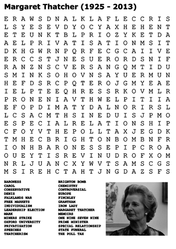 Margaret Thatcher Word Search | Teaching Resources