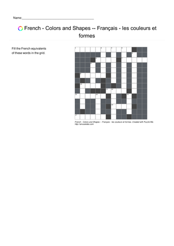 French Vocabulary - Clothing, Color and Weather Crossword Puzzles ...