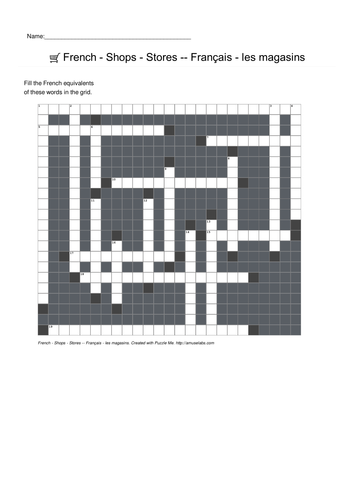 French Vocabulary - Travel, Buildings and Money Crossword Puzzles ...