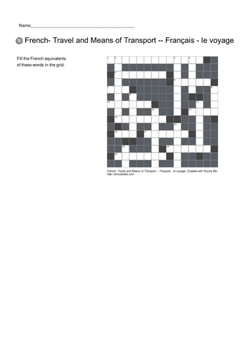 French Vocabulary - Travel, Buildings and Money Crossword Puzzles ...