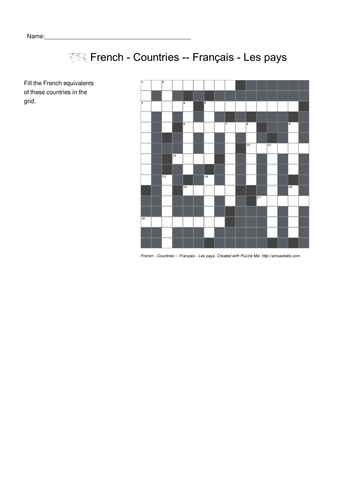 French Vocabulary - Travel, Buildings and Money Crossword Puzzles ...