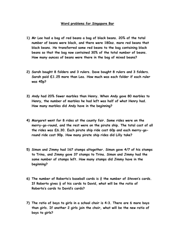 Singapore Bar Maths worksheets | Teaching Resources