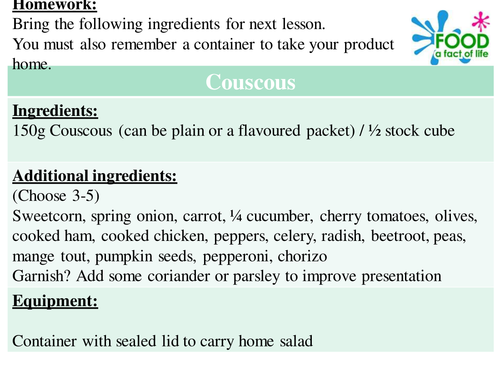 Food Technology Year 7 13 week scheme of work powerpoints, worksheets ...