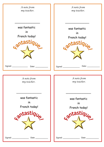 FRENCH - Motivation - Reward Notes | Teaching Resources
